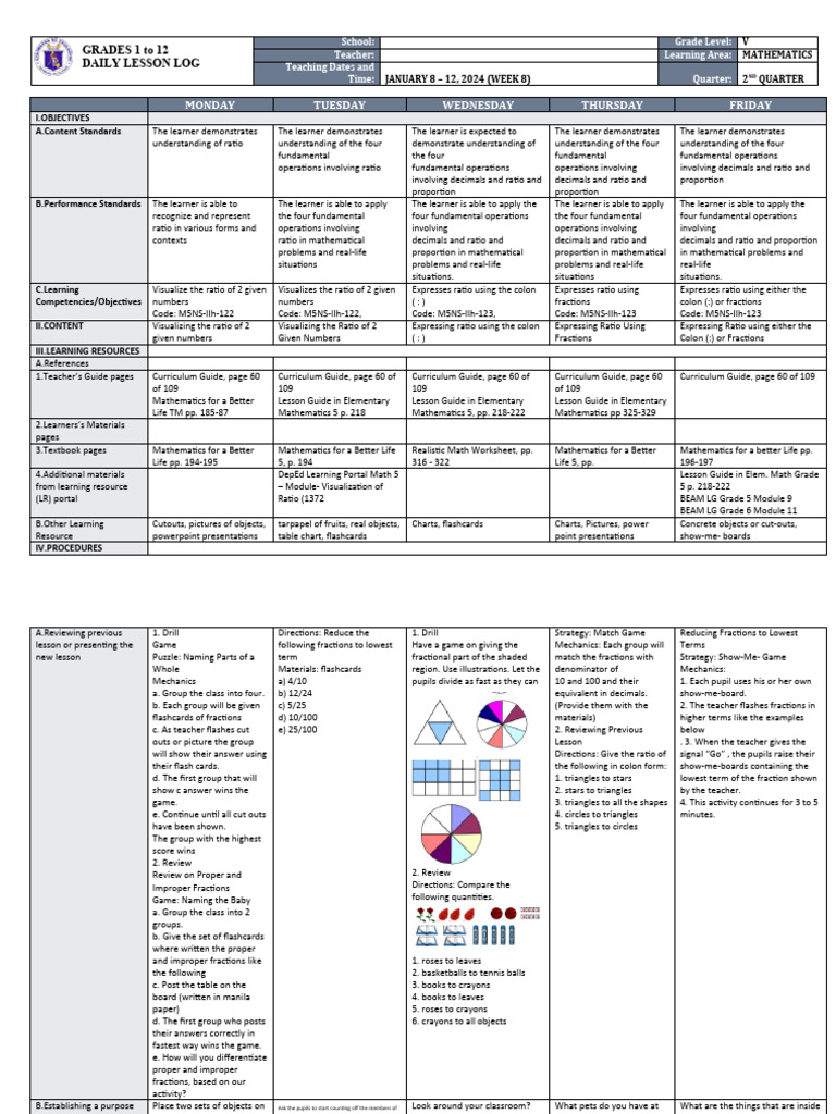 DLL - Mathematics 5 - Q2 - W8 | PDF | Ratio