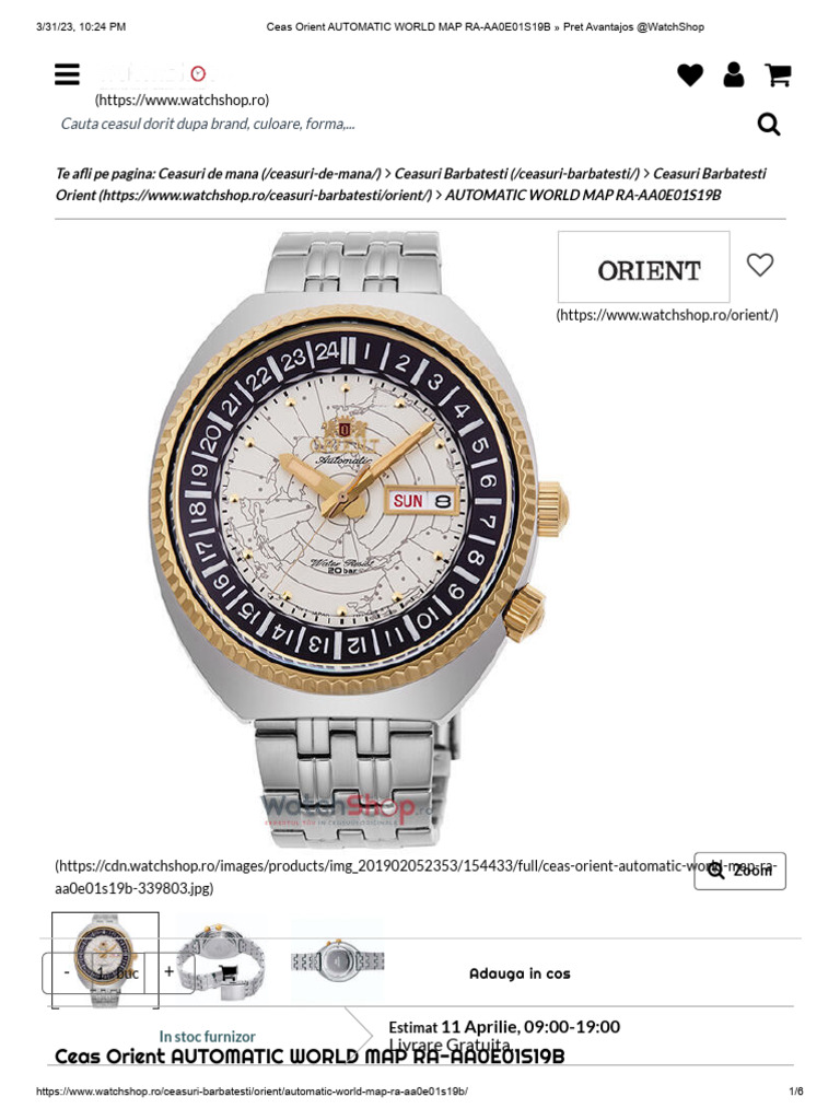 Ceas Orient Automatic World Map Ra-Aa0e01s19b Pret Avantajos @watchshop ...
