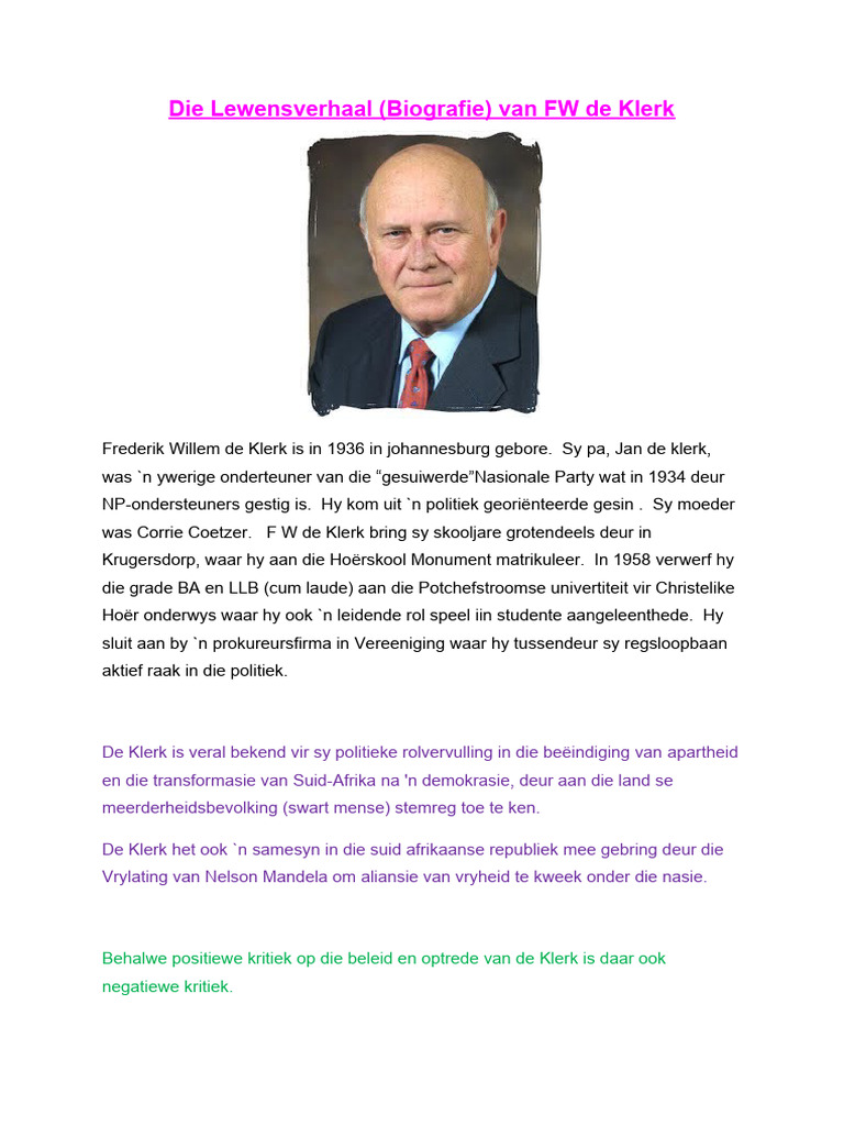 Die Lewensverhaal - FW de Klerk | PDF