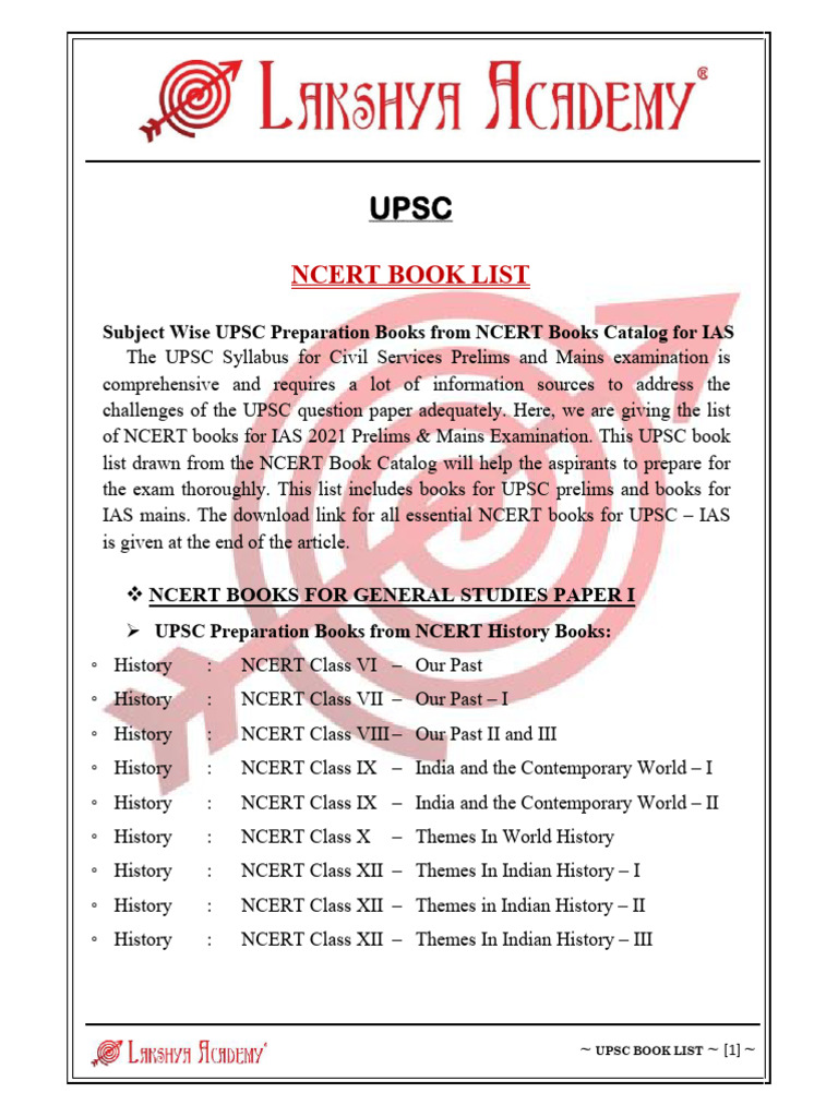 NCERT UPSC Books List | PDF