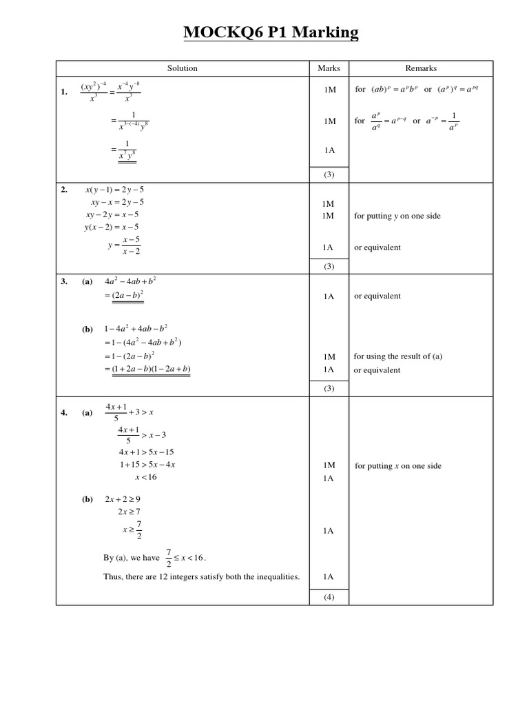 Mockq6 p1 Marking | PDF | Equations | Area