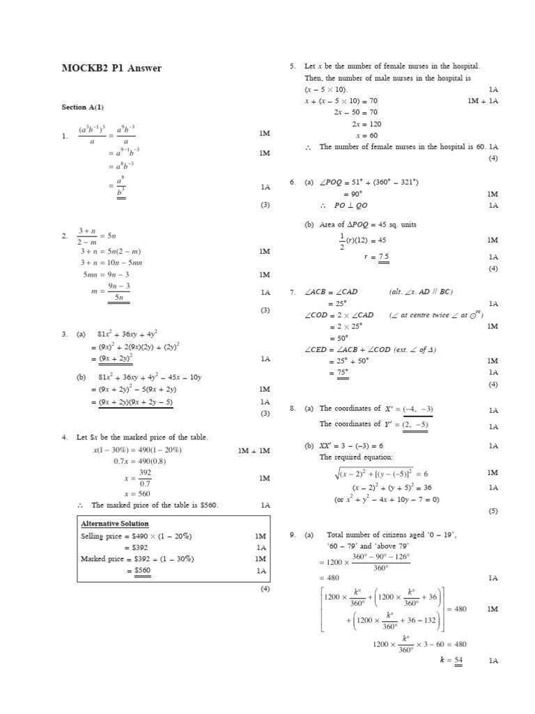 Mockb2 p1 Ans | Download Free PDF | Elementary Mathematics | Mathematics