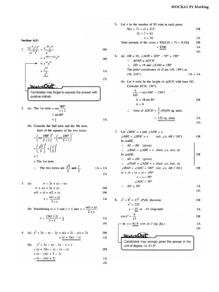 Mocka1 p1 Marking | PDF | Geometric Measurement | Mathematical Concepts