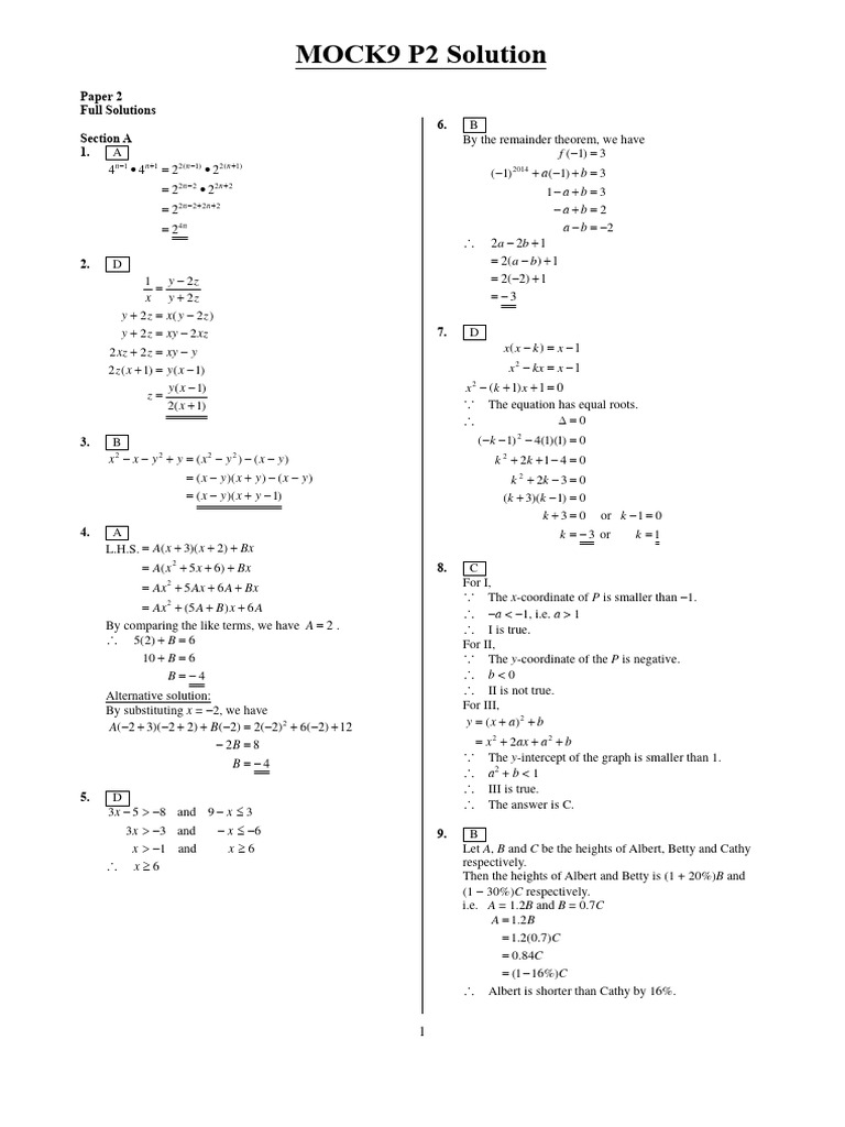 MOCK9 P2 Solution | PDF | Mathematics | Mathematical Objects