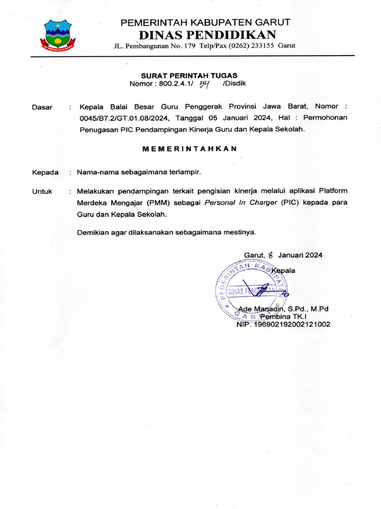 Surat Tugas PIC Pendampingan PMM | PDF