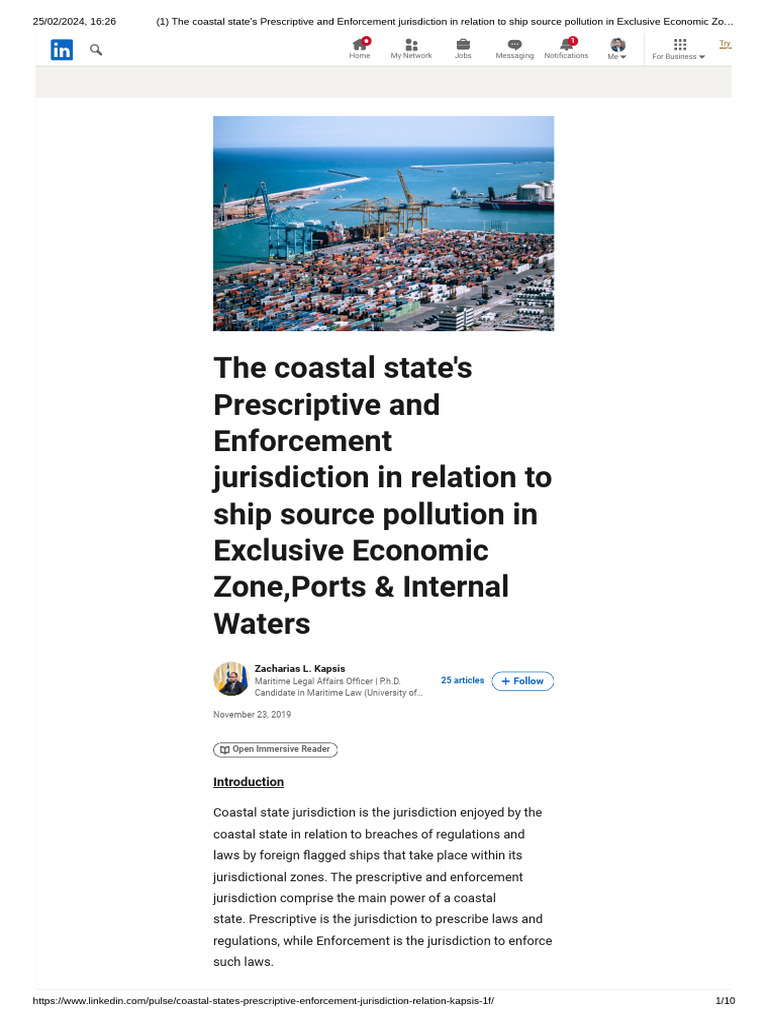 The Coastal State's Prescriptive and Enforcement Jurisdiction in ...