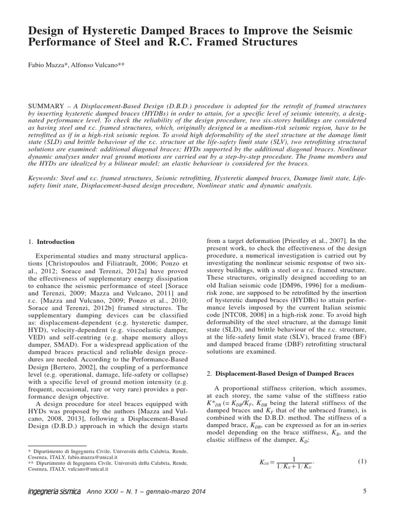 Design of Hysteretic Damped Braces To Improve The Seismic Performance ...