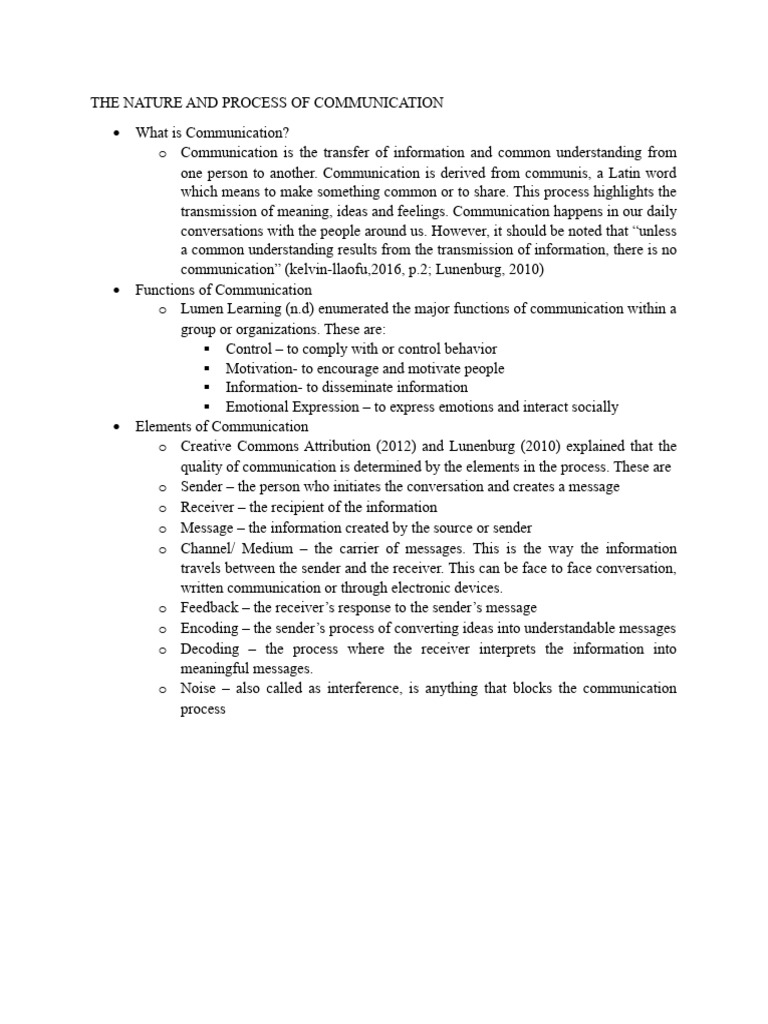 The Nature and Process of Communication L1 | PDF