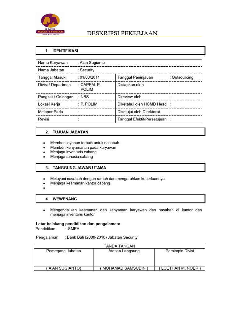 Job Desk Security Kantor Cabang | PDF