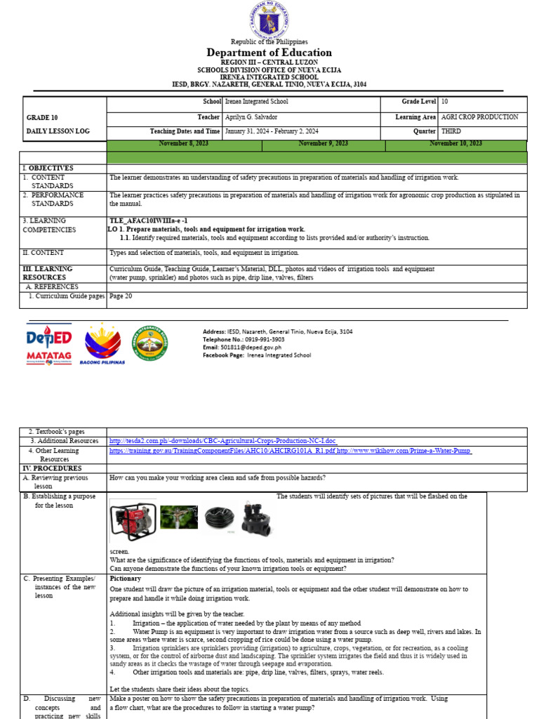 q3-TLE 10-Wk1 DLL | PDF | Irrigation | Learning