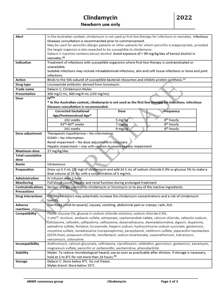 Clindamycin ANMFv1.0 20220609 | PDF | Staphylococcus | Medical Treatments