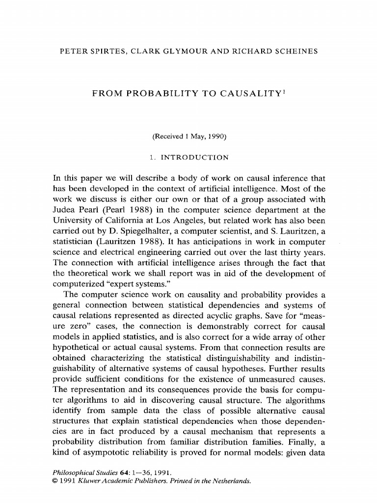 Sprites, Glymour, Scheines - 1991 - From Probability To Causality | PDF ...