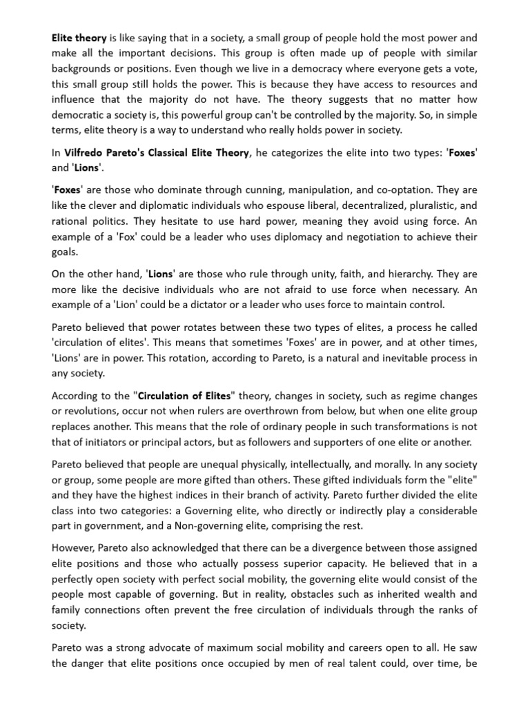 Elite Theory | PDF | Philosophical Theories | Political Theories