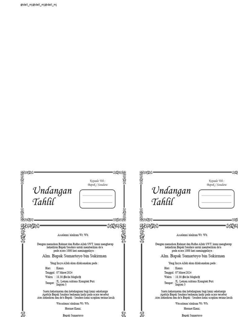 Undangan Tahlilan | PDF