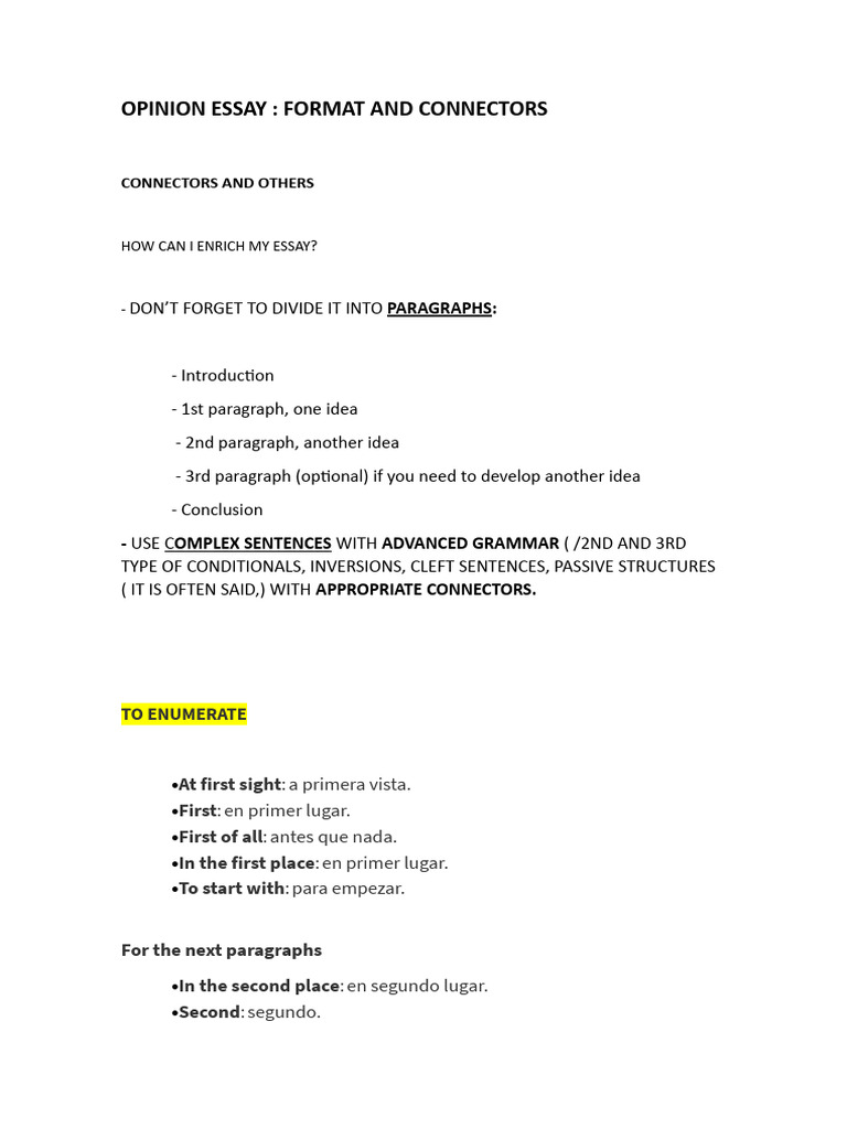 Opinion Essay Format and Connectors | PDF | Lingüística