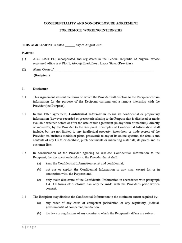 Non - Disclosure Agreement | PDF | Breach Of Contract | Legal Remedy
