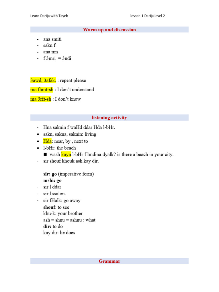 Arabic Jon Lesson 0 | PDF | Languages | Foreign Language Studies