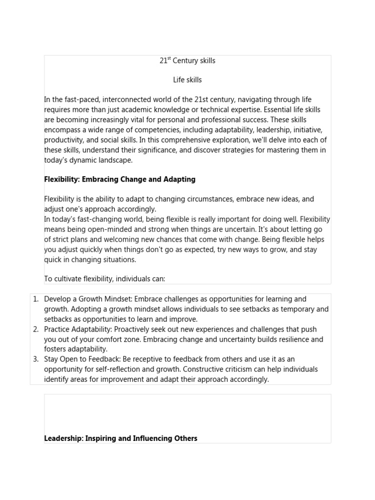 Essential 21st Century Life Skills | PDF | Leadership | Nonverbal ...