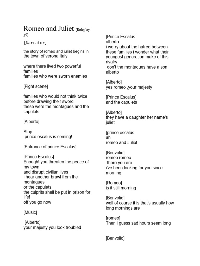Romeo and Juliet Summary Script | PDF