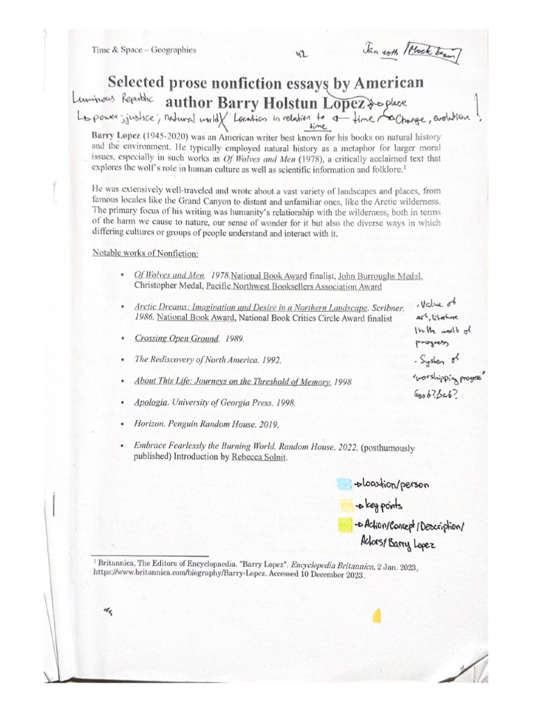 Analyzed Work of Barry Lopez | PDF