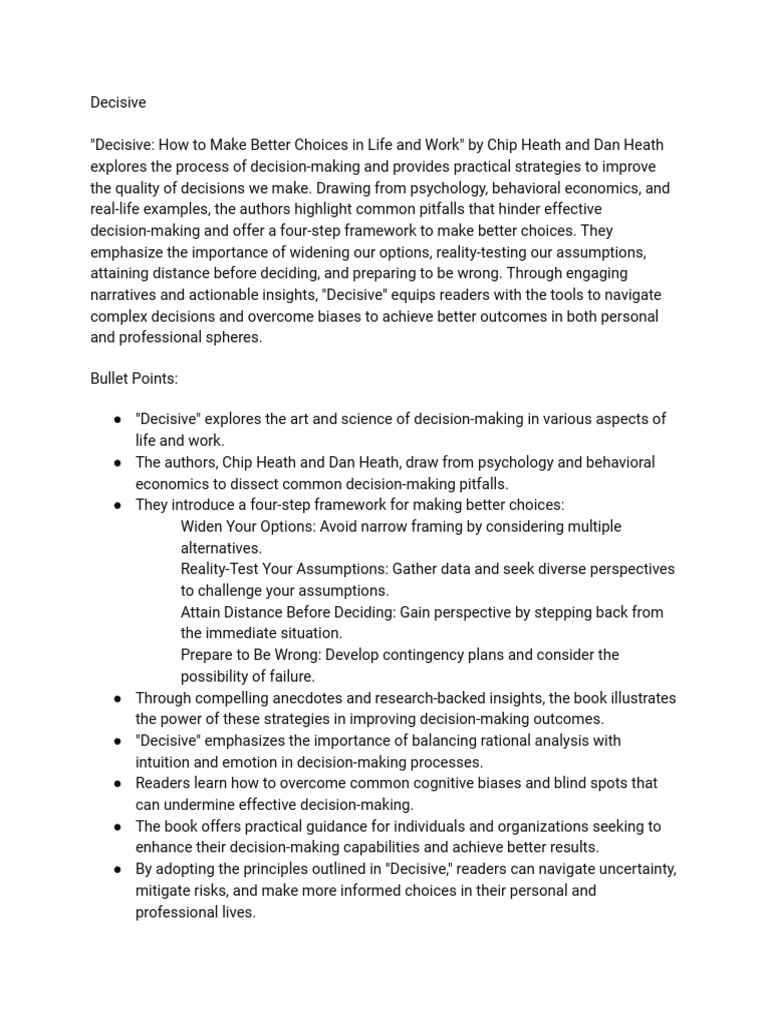Decisive Book Summary | PDF