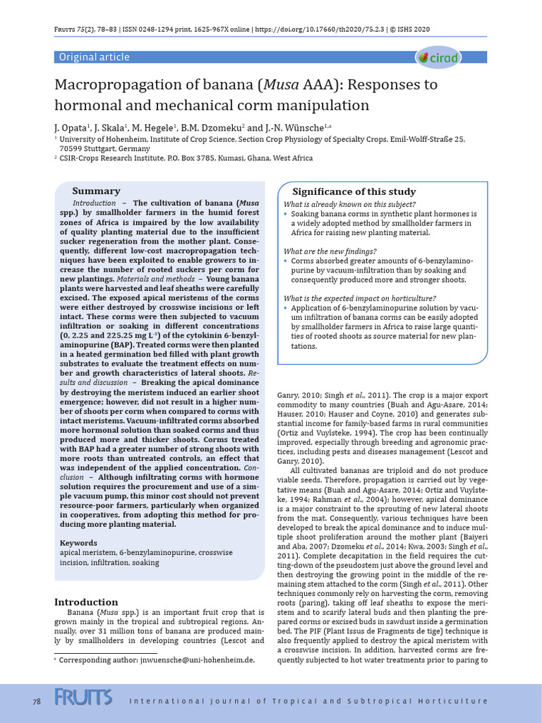 Macropropagation of Banana (Musa AAA) : Responses To Hormonal and ...
