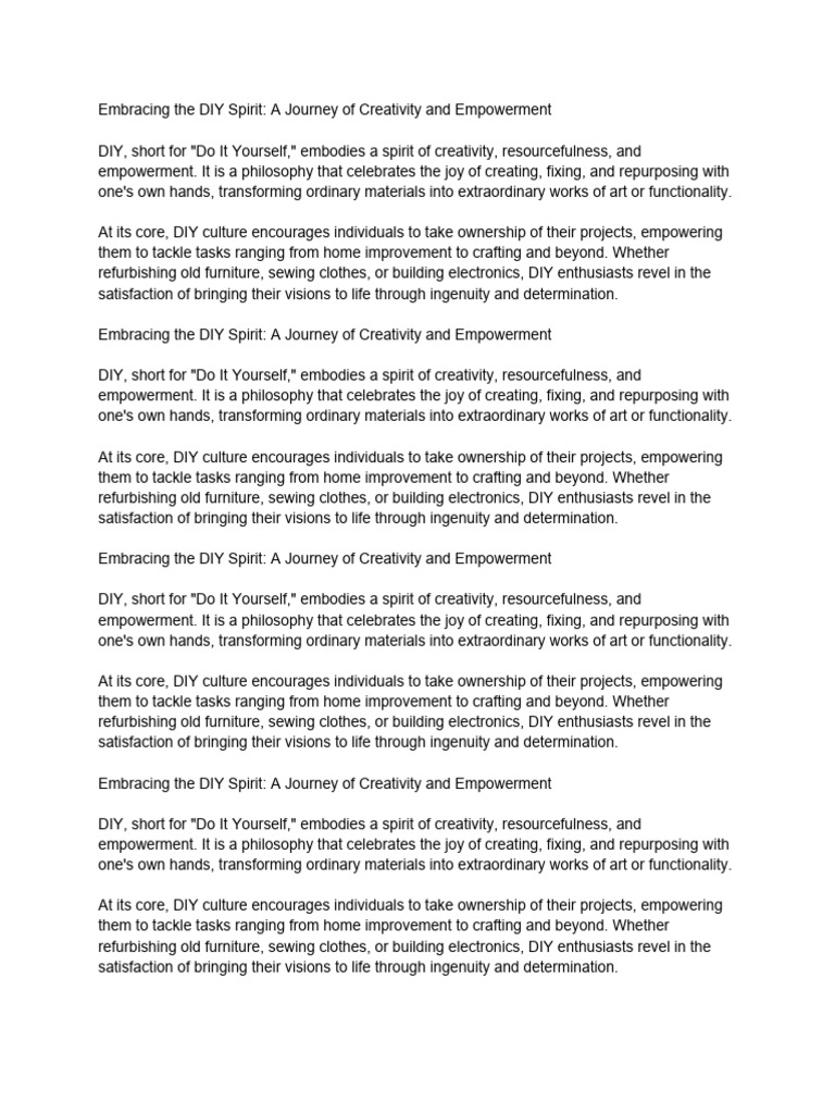 Embracing The DIY Spirit - A Journey of Creativity and Empowerment | PDF