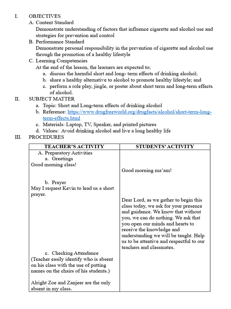 DLP Short and Long Term Effects of Alcohol | PDF | Self-Improvement ...