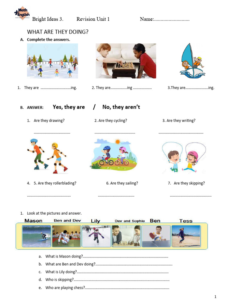 Bright Ideas 3. Revision Unit 1 | PDF