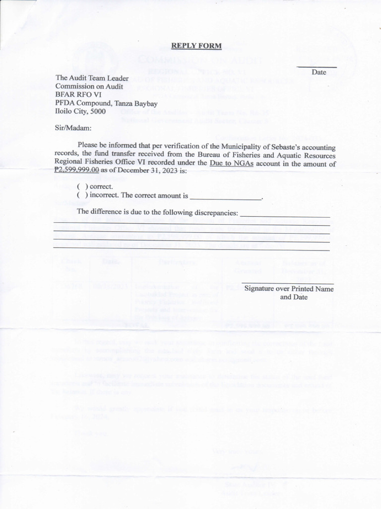 Confirmation Letter - BFAR (Sebasted) | PDF