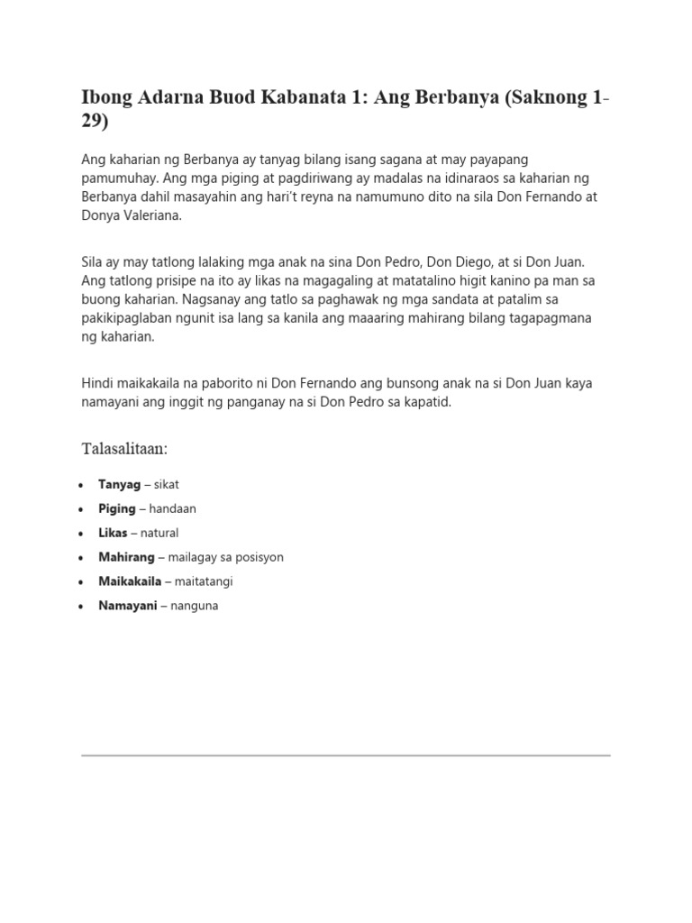 Ibong Adarna Buod Kabanata 1 | PDF