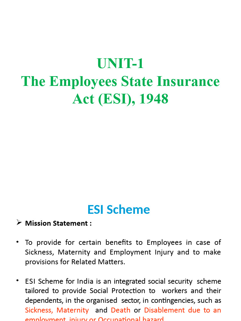 Unit - 1 The Esi Act 1948 | PDF