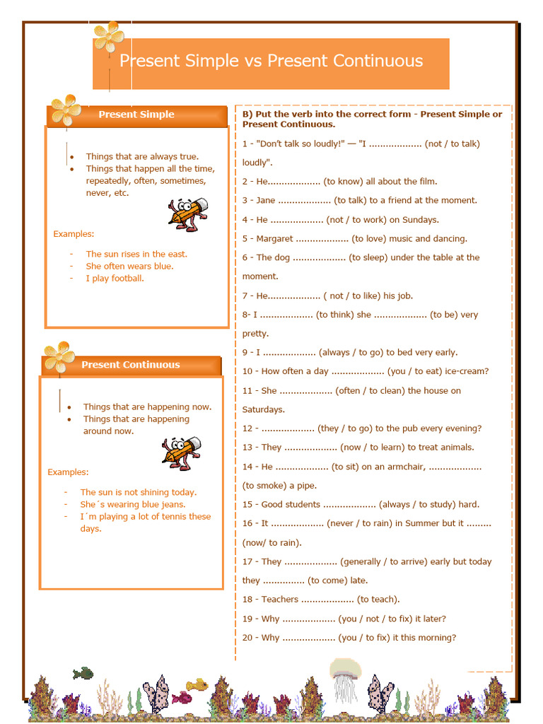 Present Simple Vs Present Continuous Tests - 20013 | PDF | Foreign ...