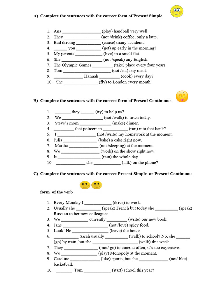 Present Simple And Present Continuous Grammar Drills 119248 Pdf