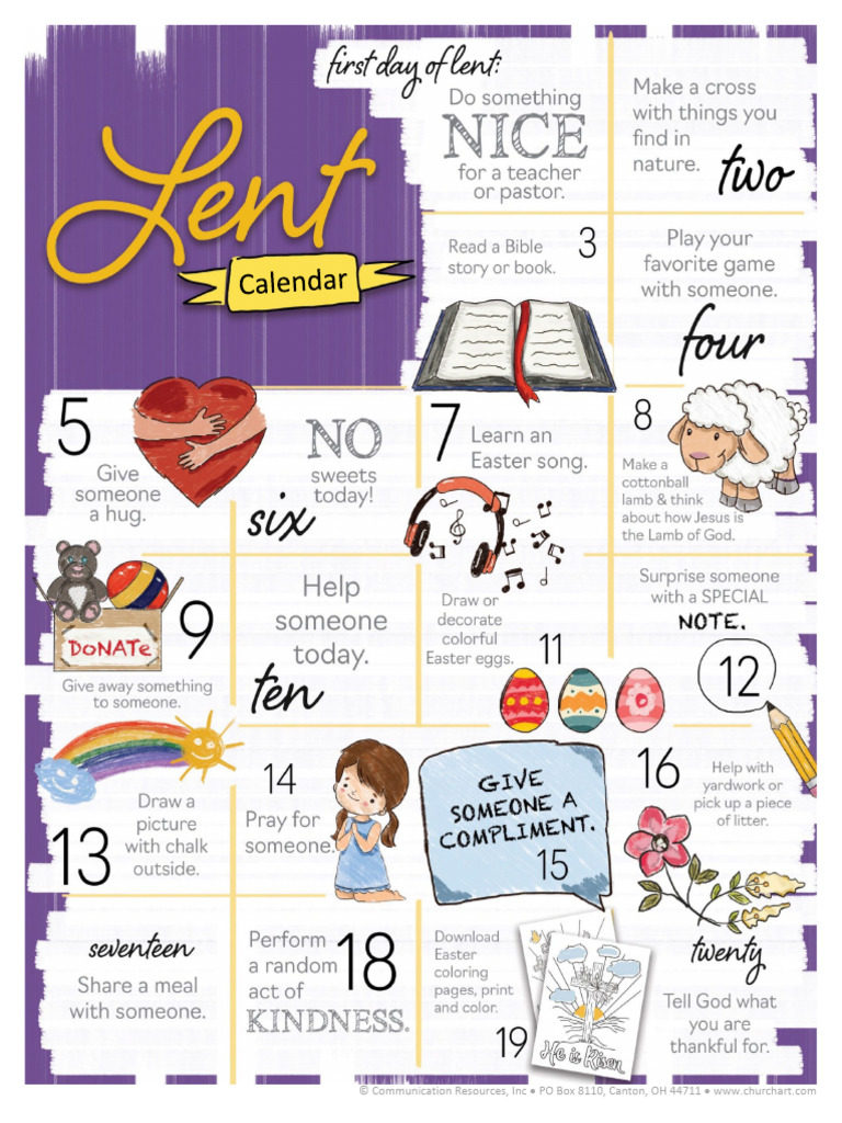 LENTCAL - Printable Lent Activity Calendar - Free Download 115538046 ...