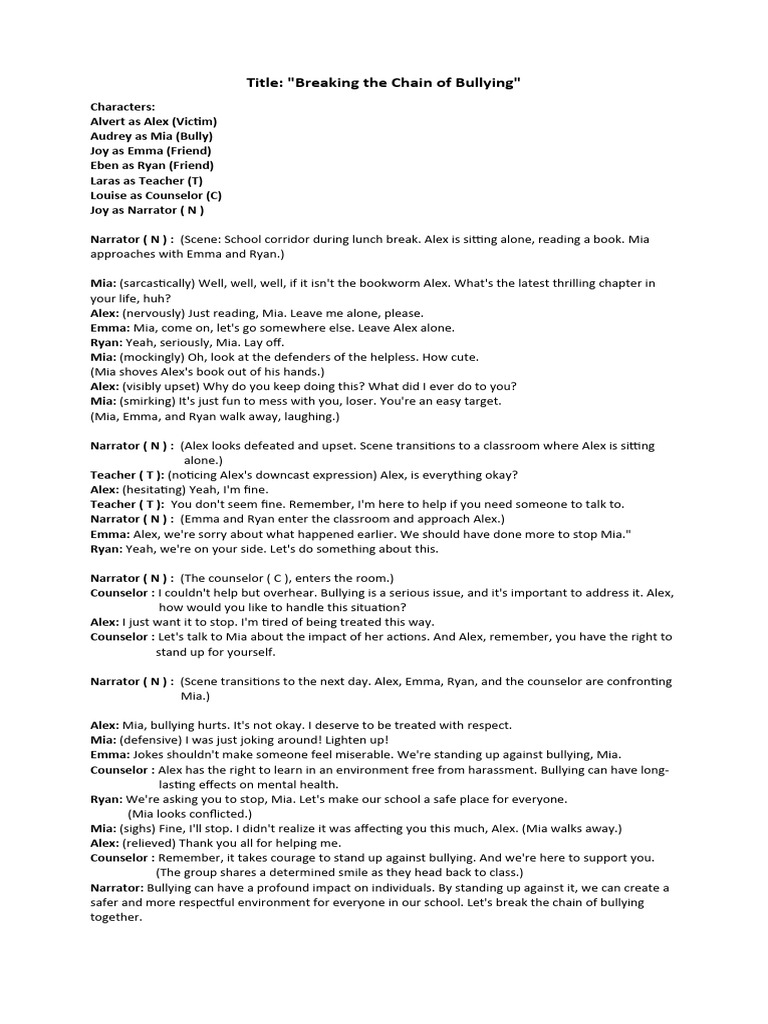 Bullying Awareness Role Play Script | PDF | Bullying