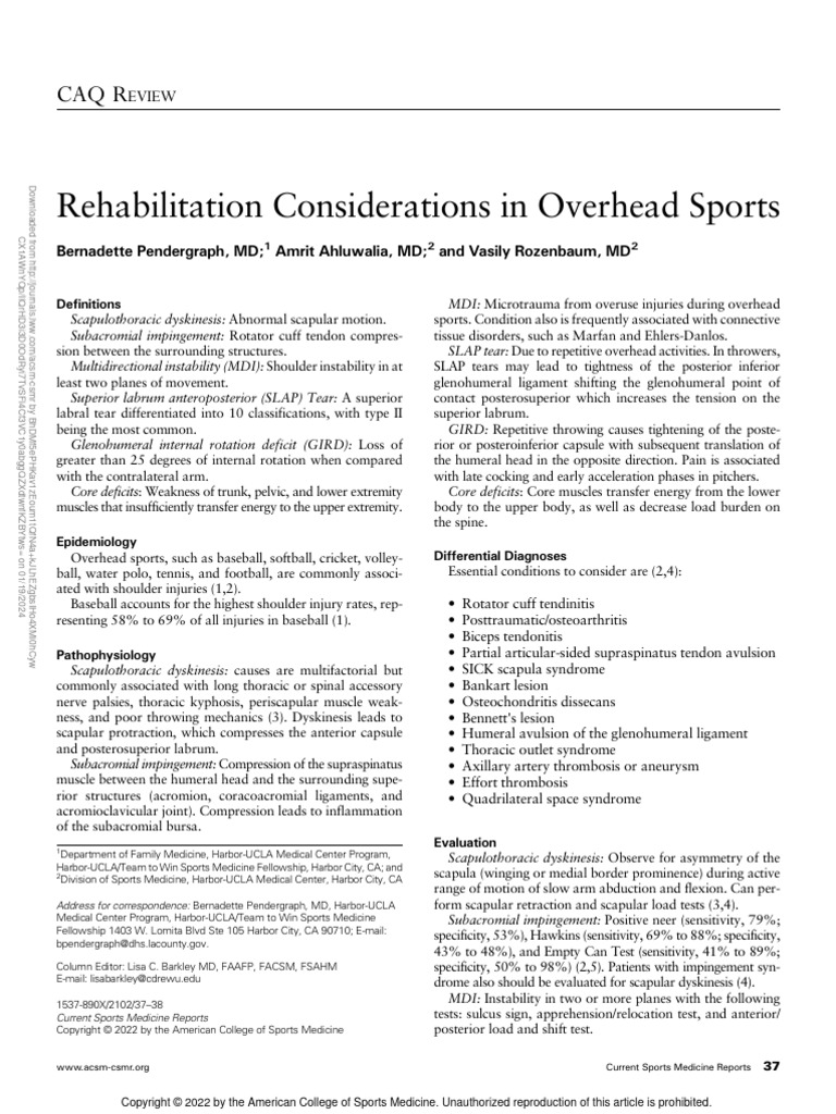 Rehabilitation Considerations in Overhead Sports.2 | PDF ...