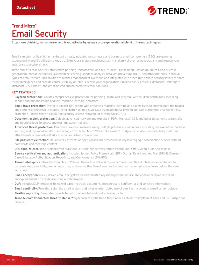 Trend Micro Email Security | PDF | Malware | Phishing