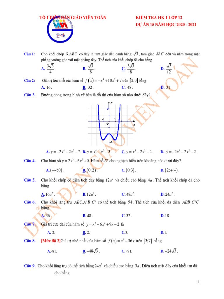 12 - DA15 KI - M TRA HK1 MÔN TOÁN S - TÂY NINH Nam 2020 2021.GV | PDF