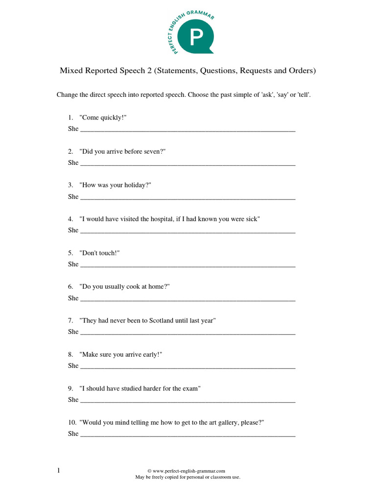 Reported Speech Mixed Exercise 2-1-2 | PDF Reported Speech Mixed Exercise 2-1-2 | PDF