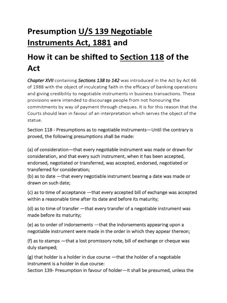 Negotiable Instruments Act 1881 Pdf Negotiable Instrument Cheque
