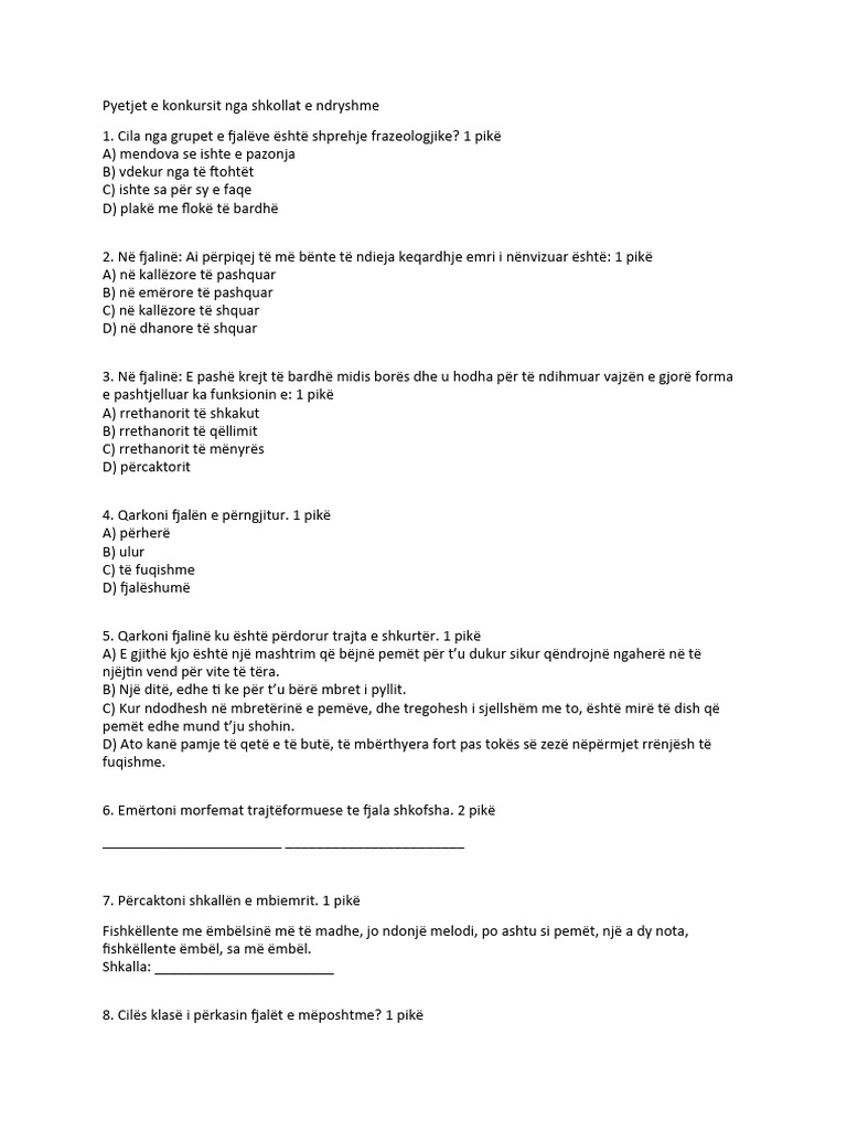 FONDI Me Pyetjet e Sjella Nga Shkollat | PDF