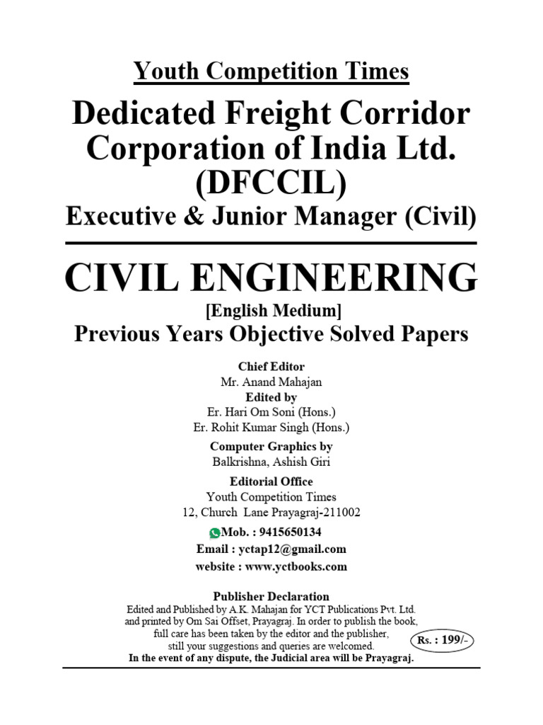 Dfccil Executive & Junior Manager Civil Engineering Solved Papers | PDF