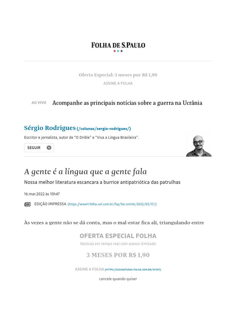 A Gente É A Língua Que A Gente Fala - 16 - 03 - 2022 - Sérgio Rodrigues - Folha | PDF