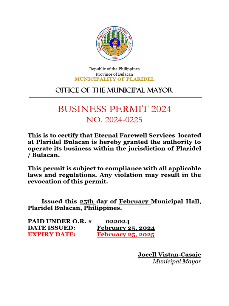 Mayor's Business Permit 2024 Sample | PDF