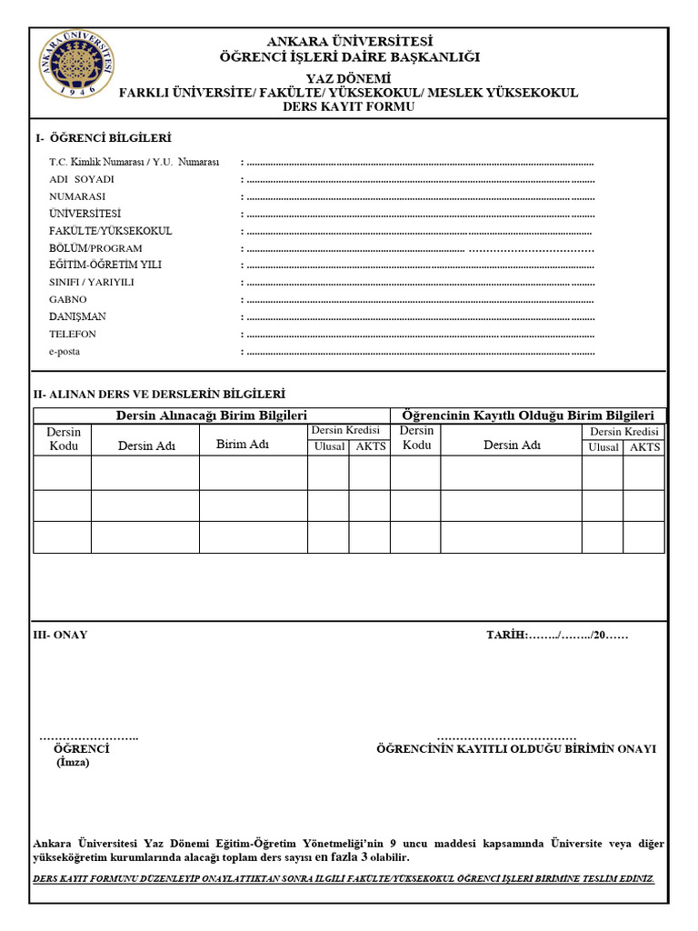 Farkliunv Yaz Son Ders Kayit Formu | PDF