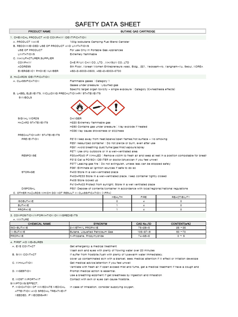 Butane and Propane Safety Data Sheet | PDF | Firefighting | Propane