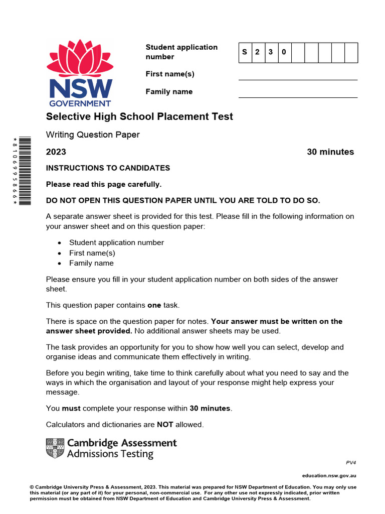 2023 Selective High School Writing Task | PDF