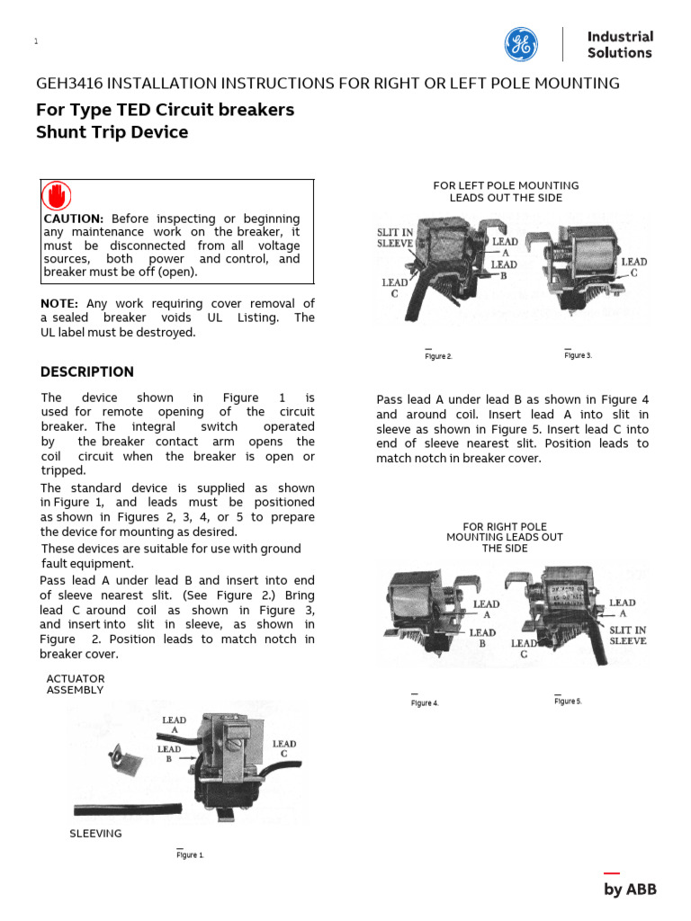 GEH 3416 Shunt Trip Device | PDF | Electrical Engineering | Electrical ...