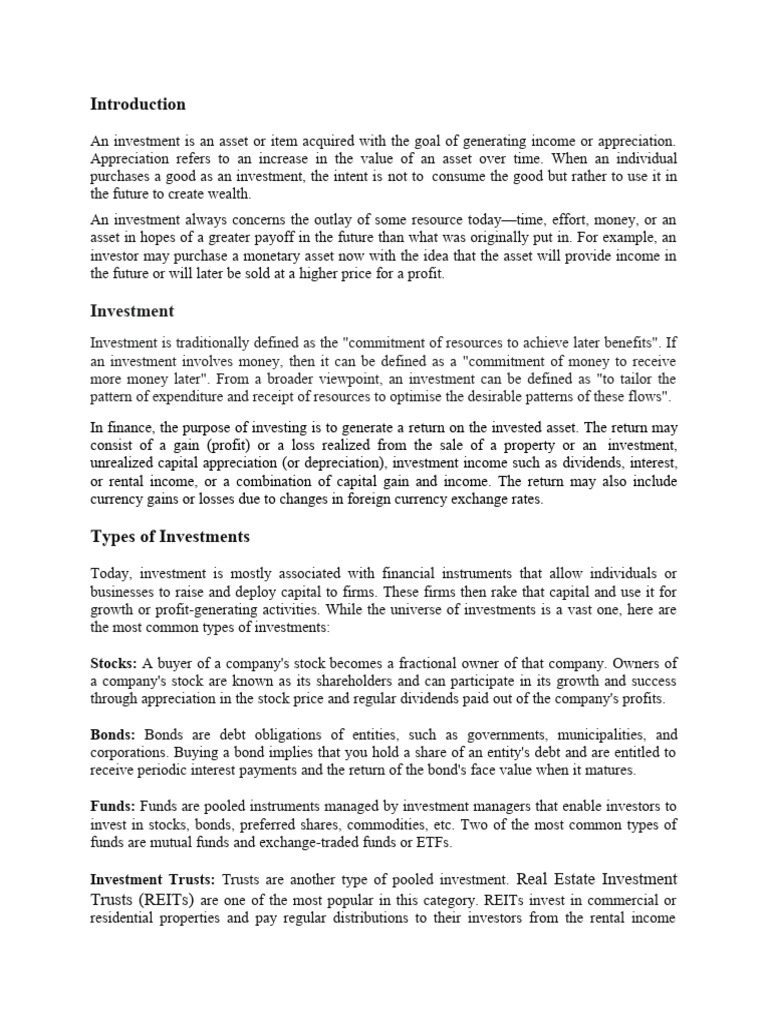 Investment (Assignment) | PDF | Investing | Stocks